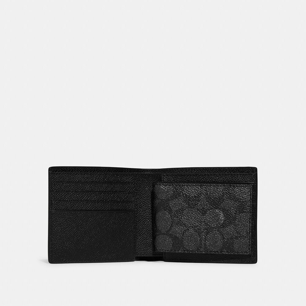3-In-1 Wallet With Signature Canvas Interior BLACK | Coach Australia