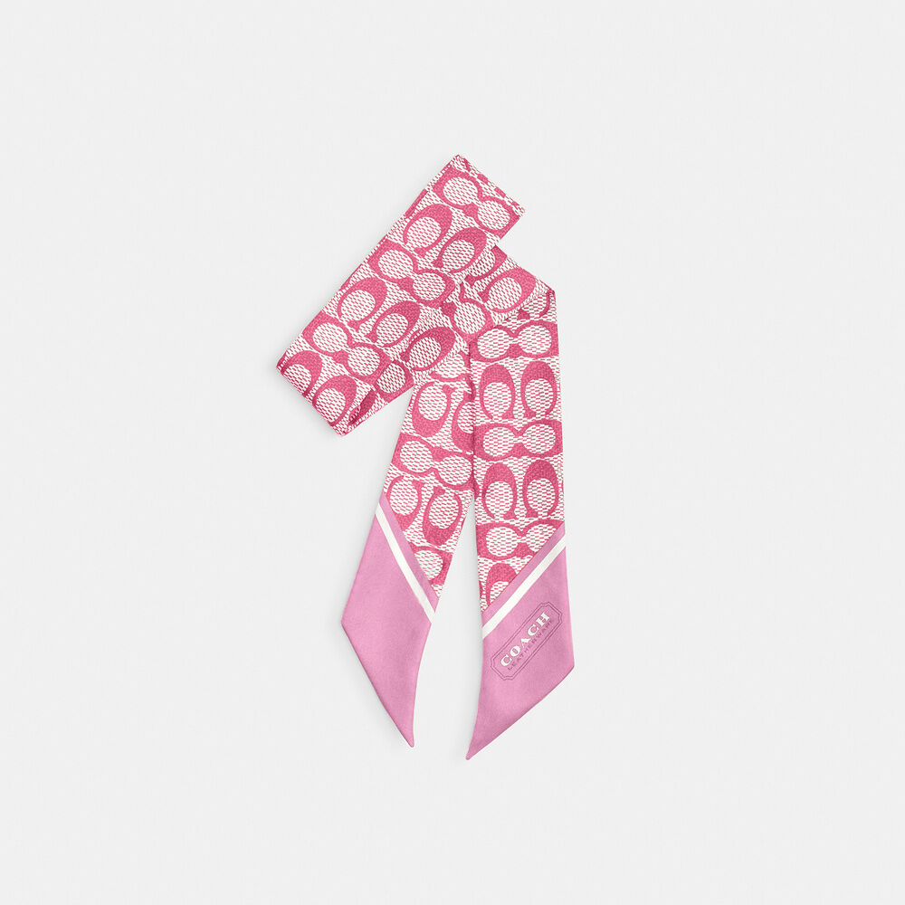 Vintage Signature Print Silk Skinny Scarf FUSCHIA | Coach Australia