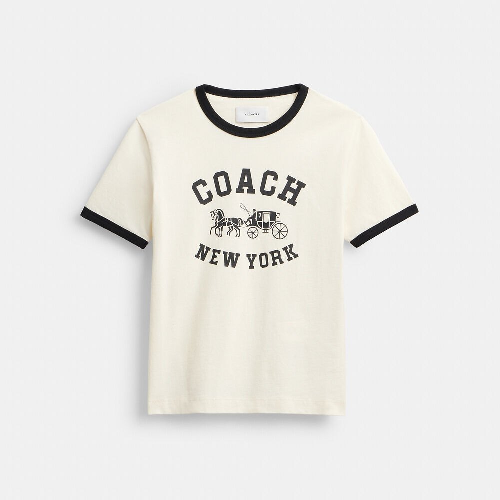 Horse And Carriage Ringer T Shirt In Organic Cotton CREAM. | Coach ...