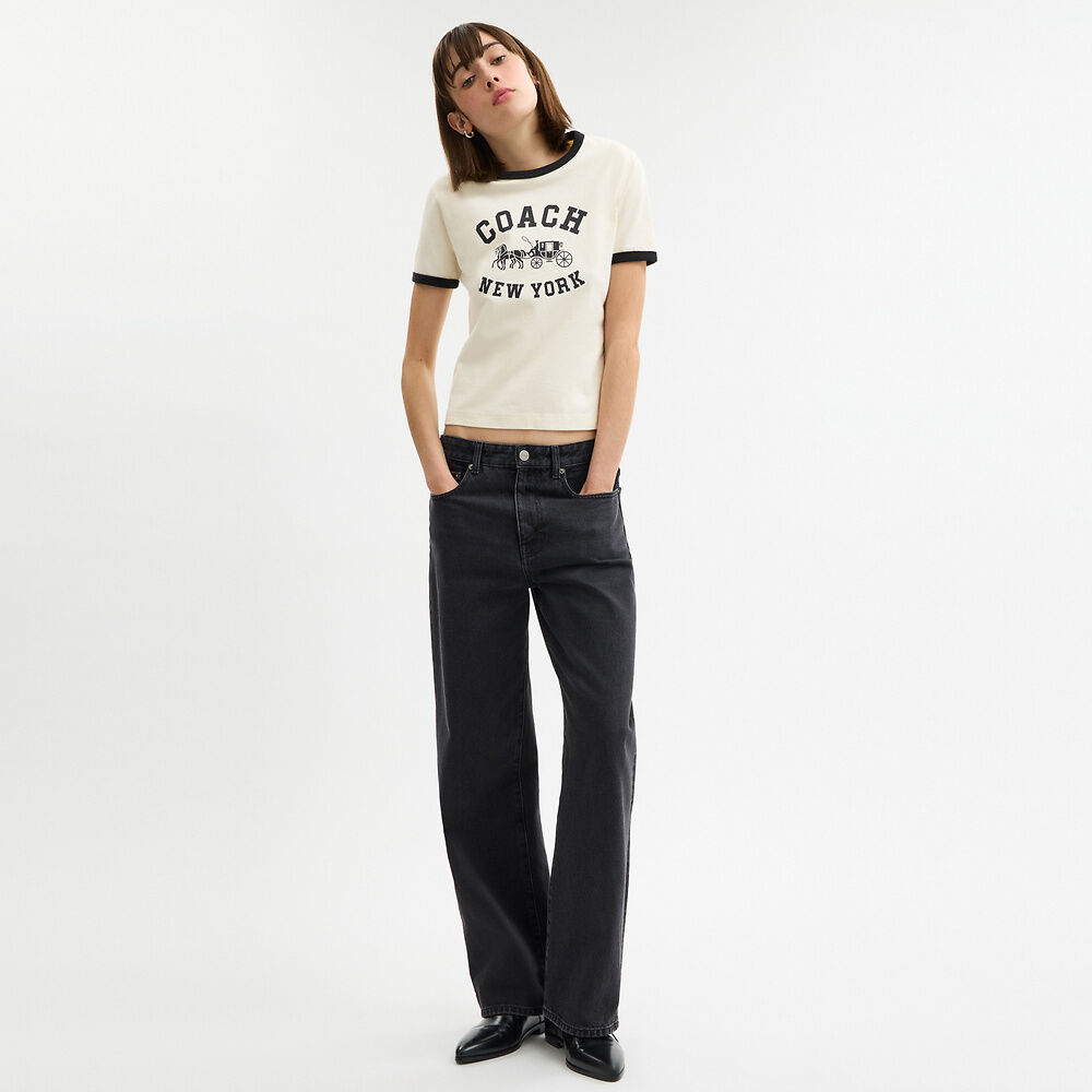 Horse And Carriage Ringer T Shirt In Organic Cotton CREAM. | Coach ...