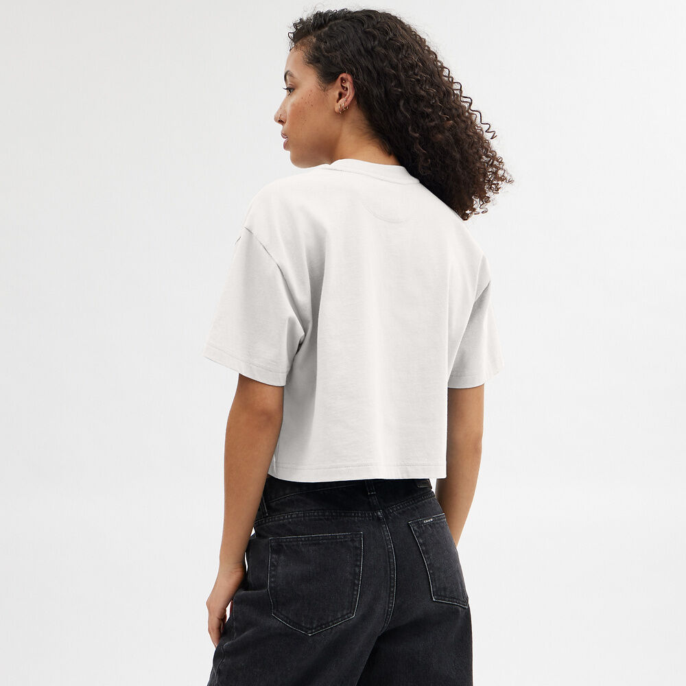 Cursive Signature Cropped T-Shirt WHITE. | Coach Australia